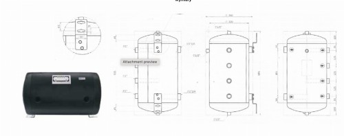 Buffer Cylinder 50. 4 x 1" (circuits tapings) + 2 x 1" tapings (boiler ...